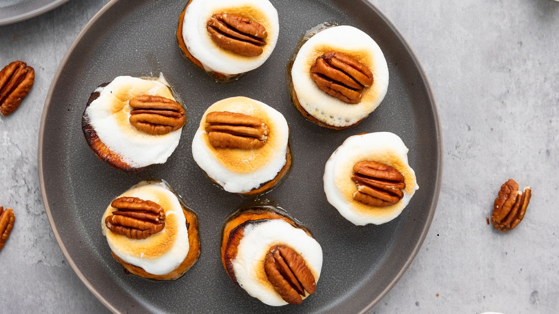 Maple-Roasted Sweet Potato Bites with Marshmallows - Me Want Marshmallow